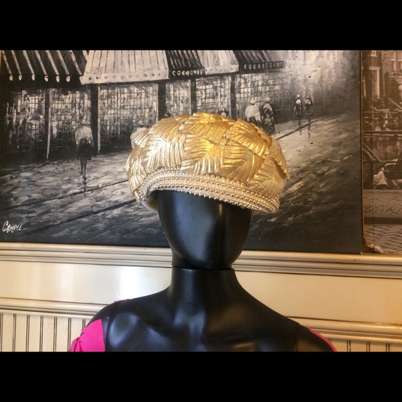 Tim Crawford | Accessories | New Gold White Hat W Gold Pearls Feathers ...